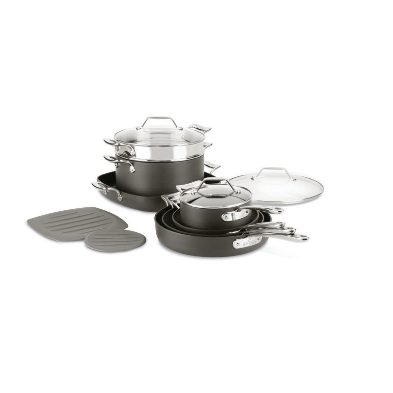 All Clad Essentials 10 Piece Hard Anodized Aluminum Non Stick Cookware